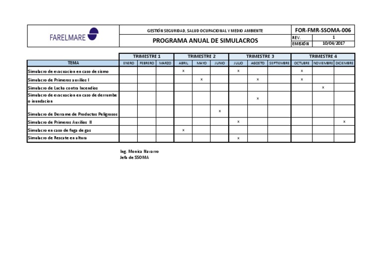Prog-Fmr-Ssoma-006 - Programa Anual de Simulacros | PDF