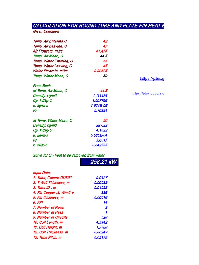 Round Tube & Plate Fin Heat Exchanger Calculations | PDF