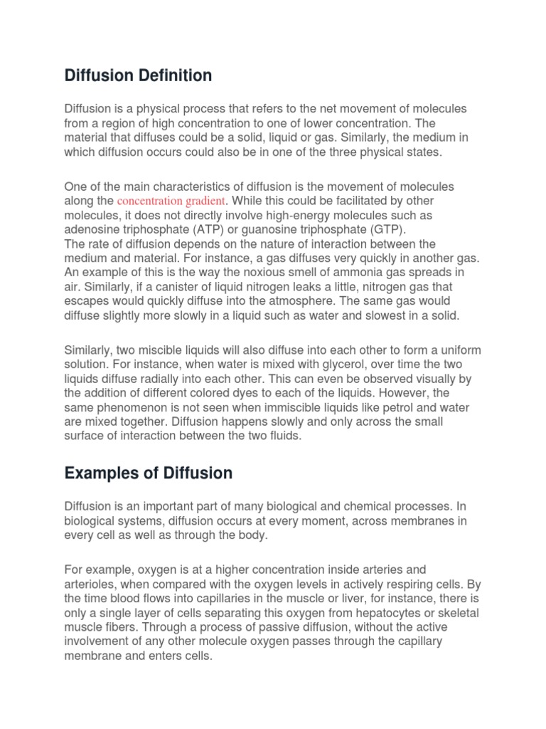 Diffusion Definition: Concentration Gradient | PDF | Cell Membrane | Diffusion