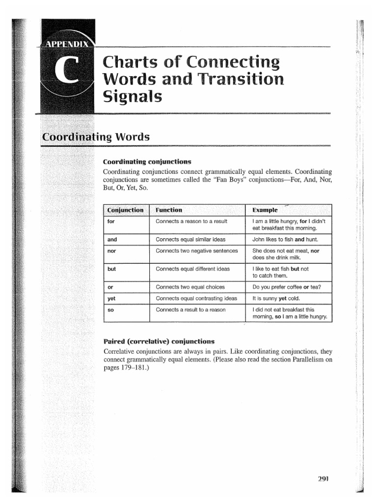 Charts of Connecting and Transition Signals: Words | PDF | Syntax ...