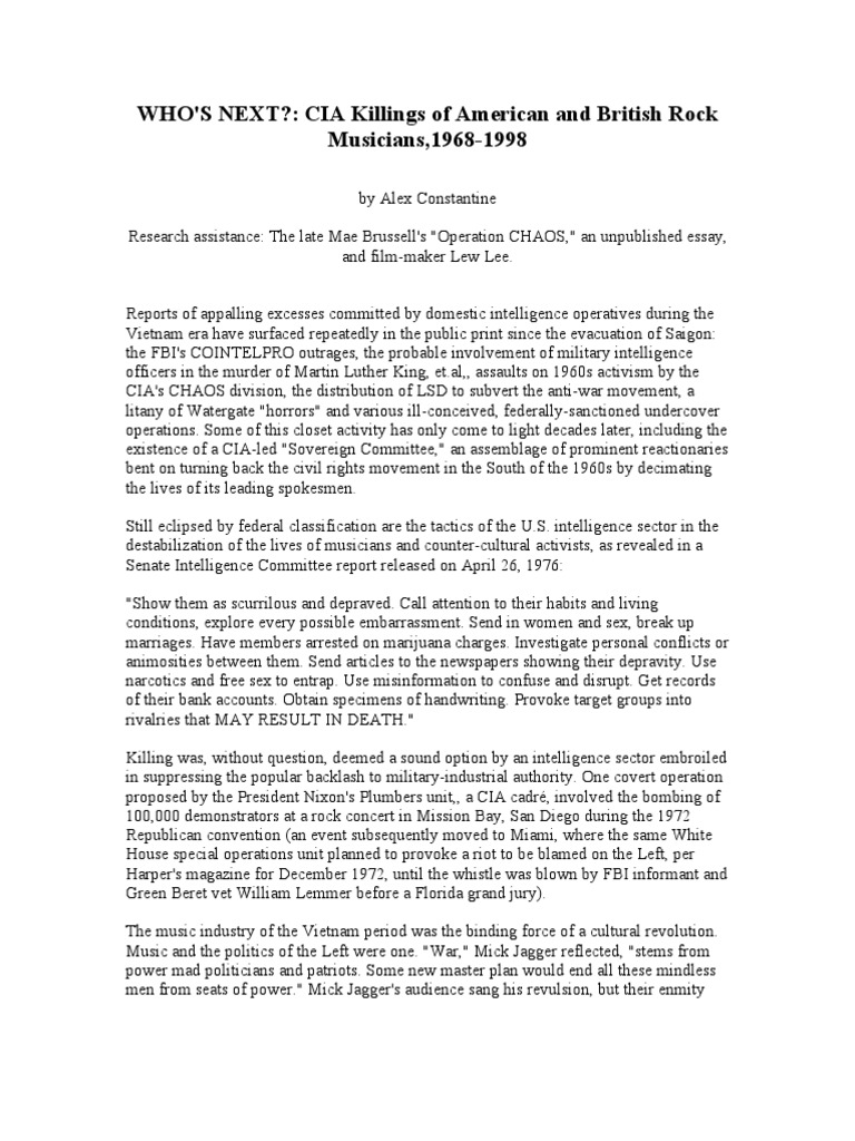 CIA's Role in Musician Deaths | PDF | Bob Marley | Central Intelligence ...