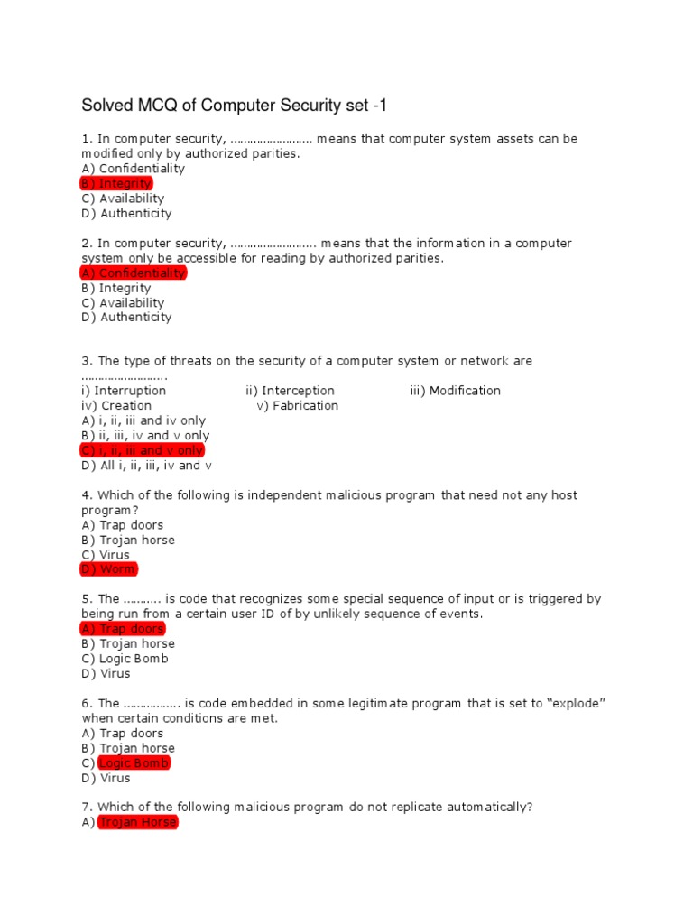 Solved MCQ of Computer Security and Network Security | PDF | Computer ...