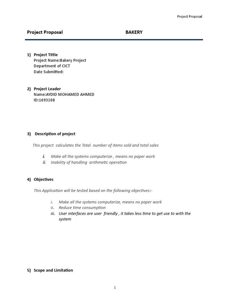 Project Proposal Bakery: Project Name:Bakery Project Department of CICT ...