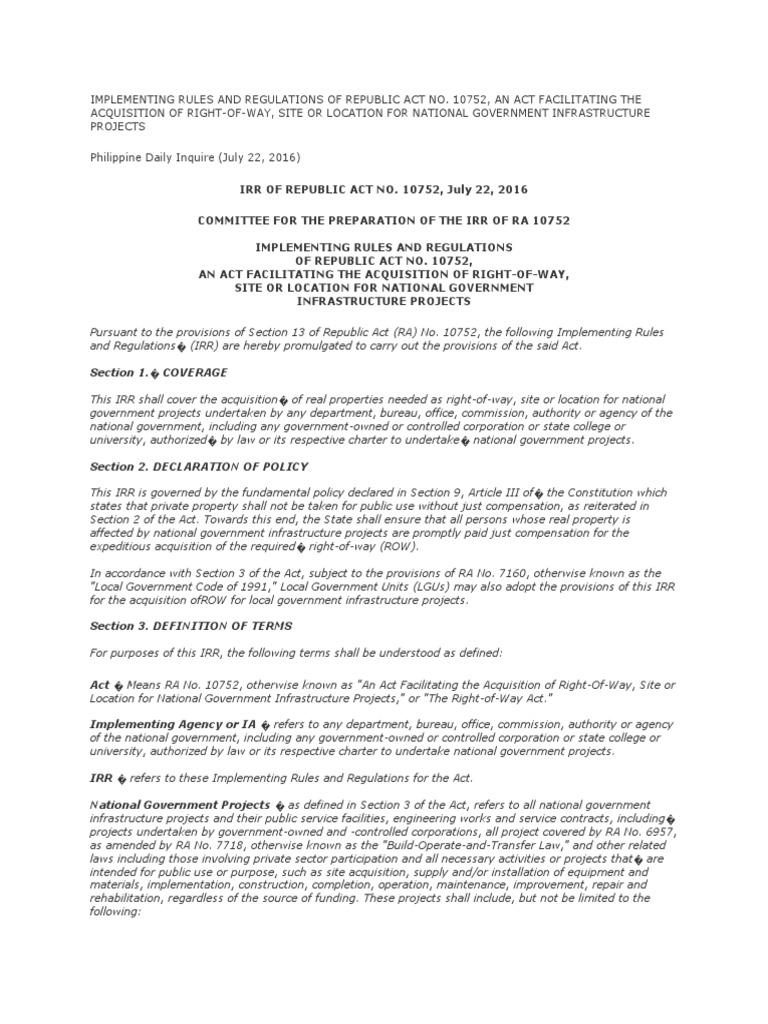 Irr Ra 7279 | Download Free PDF | Eminent Domain | Easement