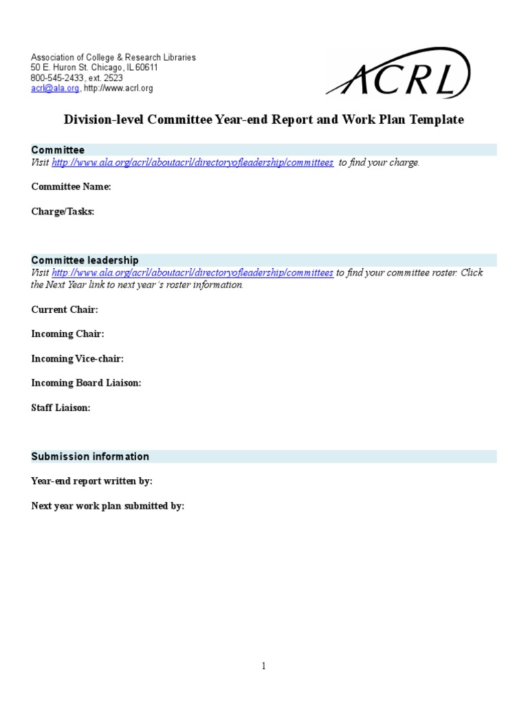 Division-Level Committee Annual Work Plan Template | PDF | Committee | Goal