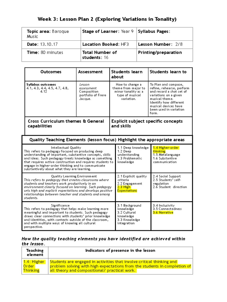 Week 3: Lesson Plan 2 (Exploring Variations in Tonality) : Music ...