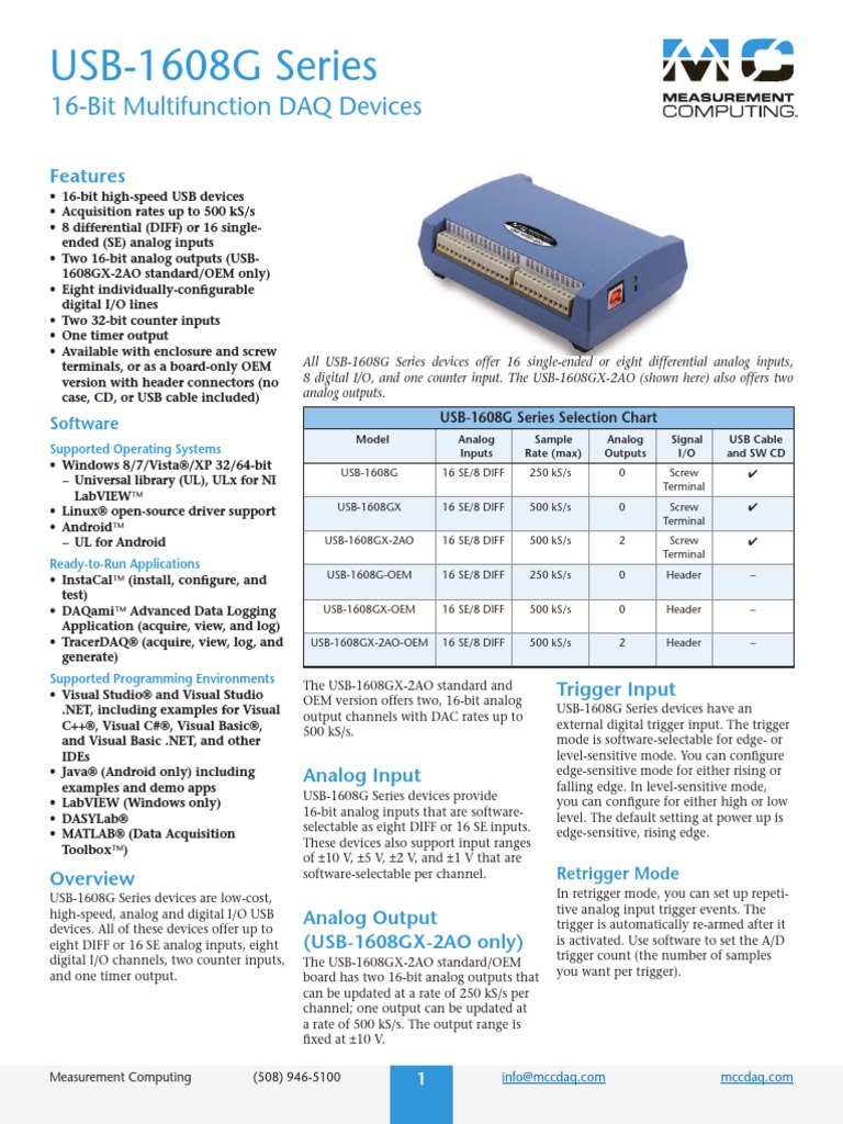 USB 1608G Series Data | Download Free PDF | Analog To Digital Converter ...