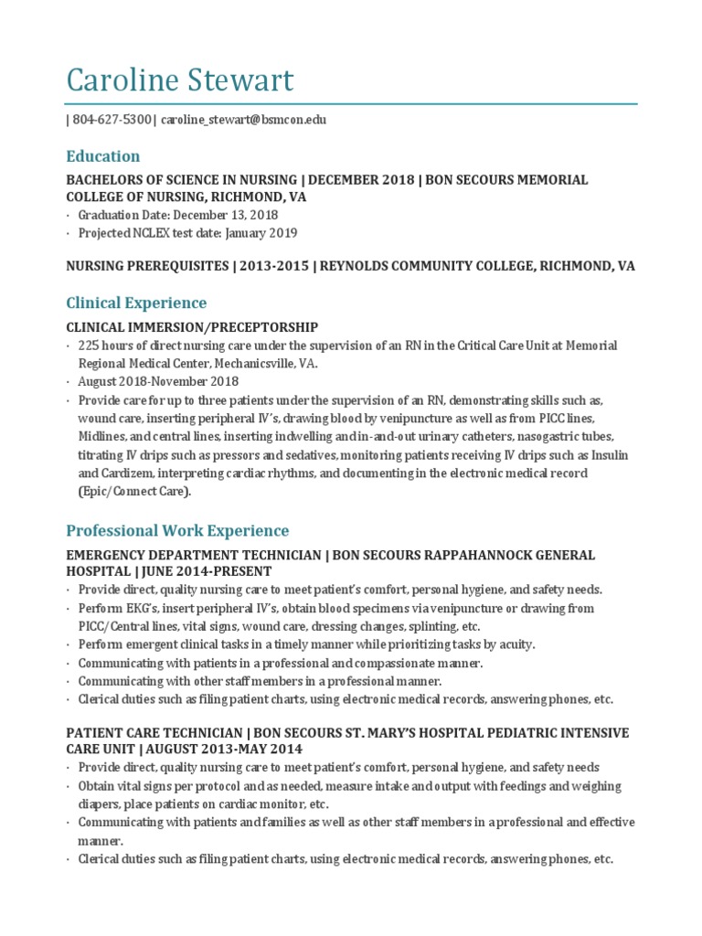Resume For Portfolio | PDF | Intravenous Therapy | Medical Record
