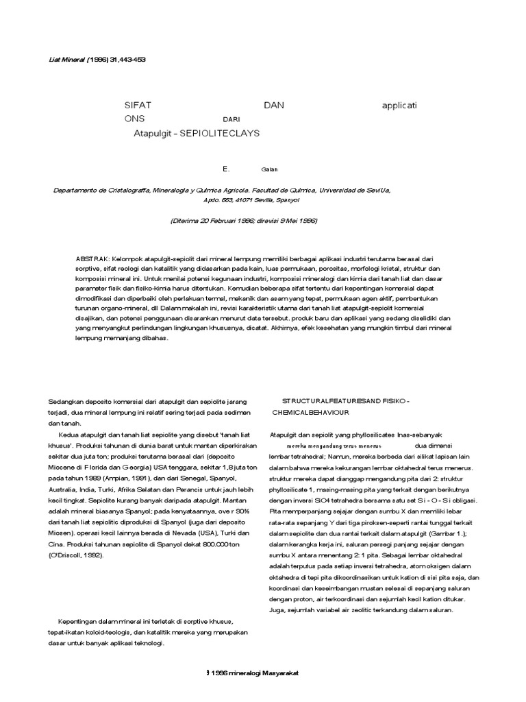 Sifat dan Aplikasi Sepiolite dan Atapulgit | PDF