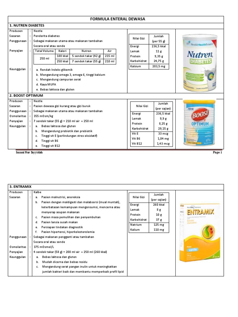 Formula Enteral untuk Pasien Diabetes dan Dewasa | PDF