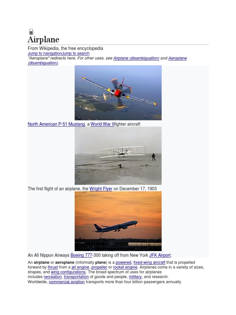 Airplane: From Wikipedia, The Free Encyclopedia | PDF | Fixed Wing ...