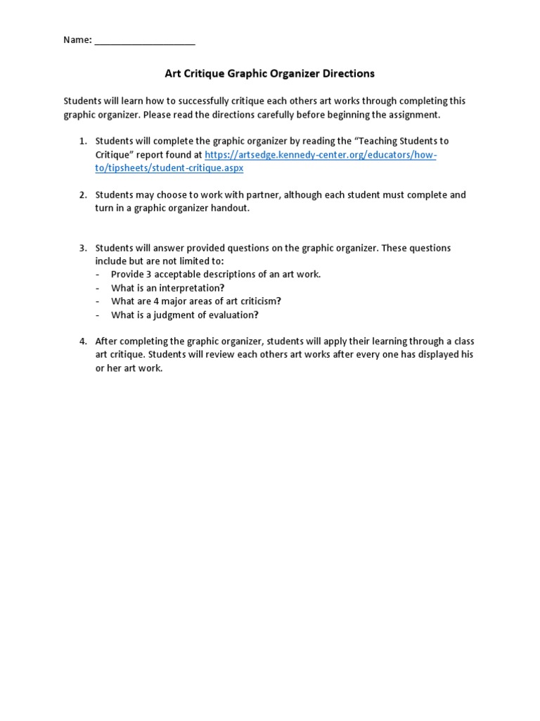 Art Critique Graphic Organizer Directions | PDF | Critique | Evaluation