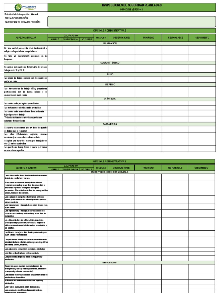 Check List Inspecciones de Seguridad - Oficinas Administrativas | PDF ... Check List Inspecciones de Seguridad - Oficinas Administrativas | PDF ...