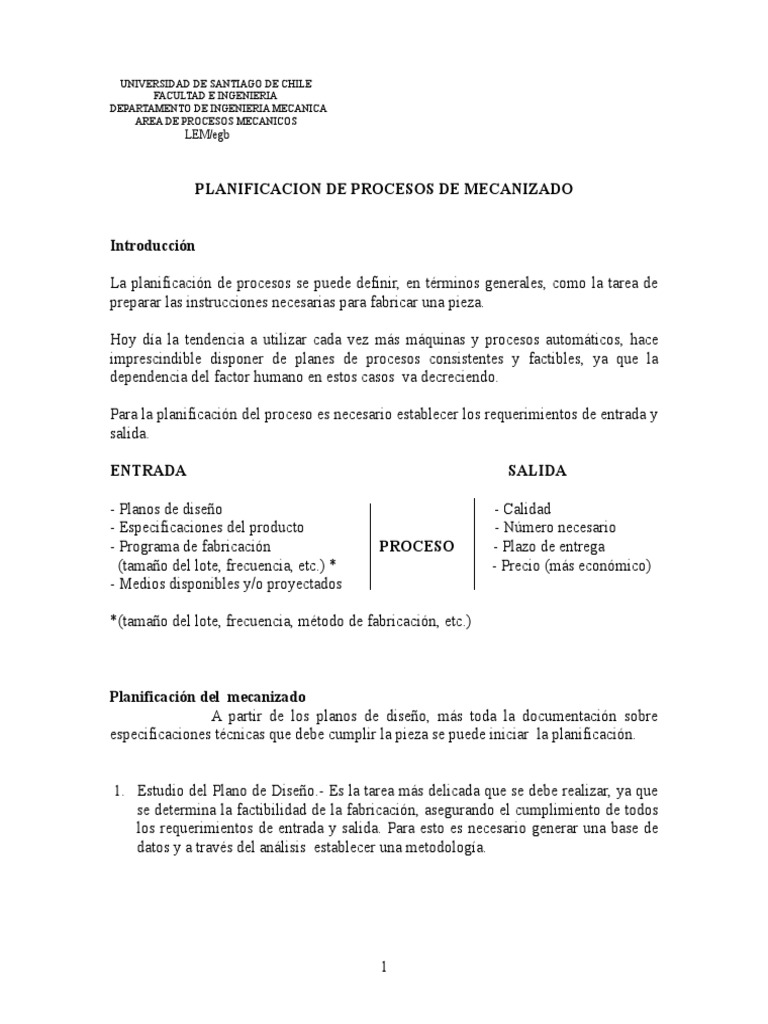 Planificaci N de Procesos de Mecanizado | PDF | Mecanizado | Planificación