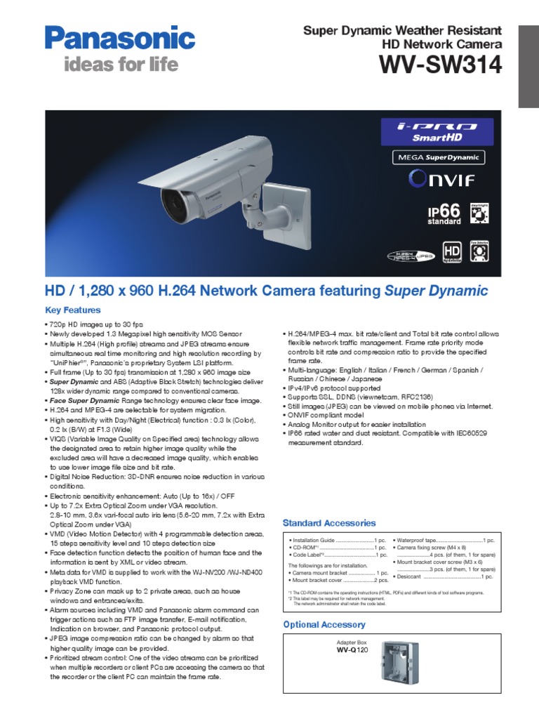 WV-SW314: HD / 1,280 X 960 H.264 Network Camera Featuring Super Dynamic ...
