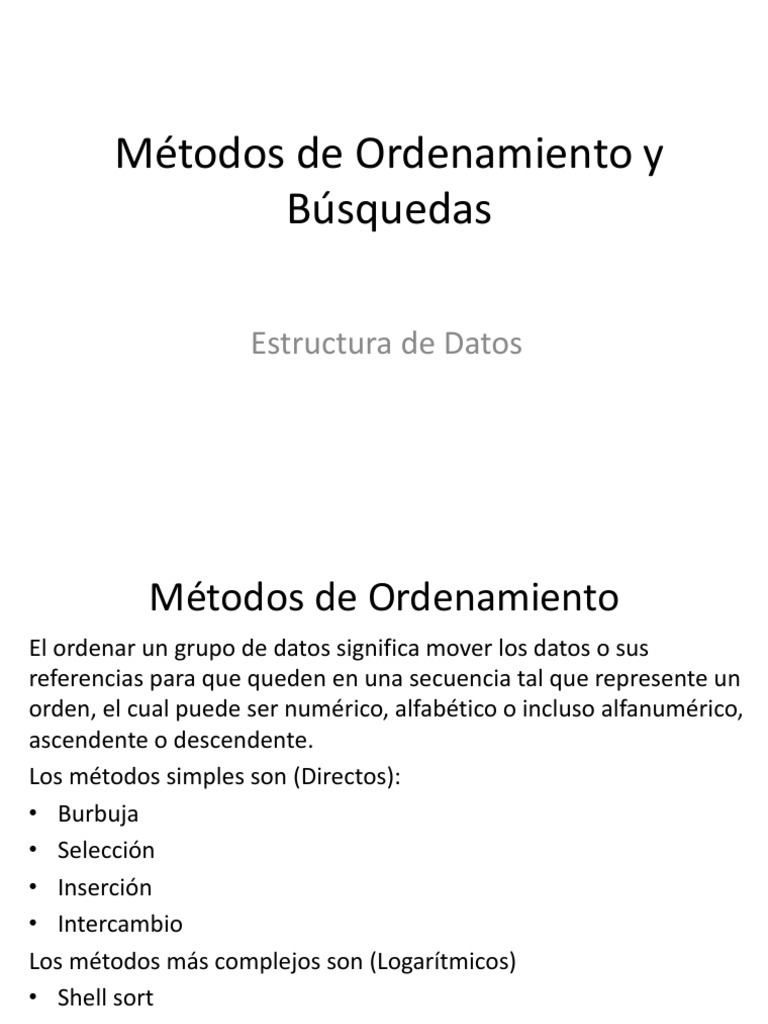 Métodos De Ordenamiento Y Búsquedas Pdf Pdf Conceptos Matemáticos Algoritmos Y Estructuras