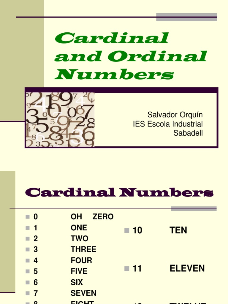 Cardinal and Ordinal Numbers | PDF | Sports | Teaching Mathematics
