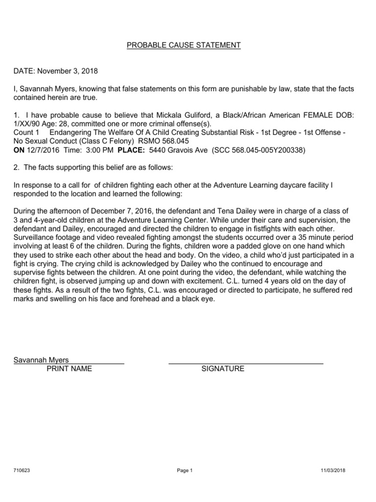 Probable Cause Statement - Mickala Guilford | PDF | Criminology | Public Law