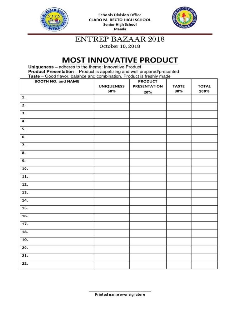 Entrep Bazaar Rating Sheet | PDF | Sales | Marketing