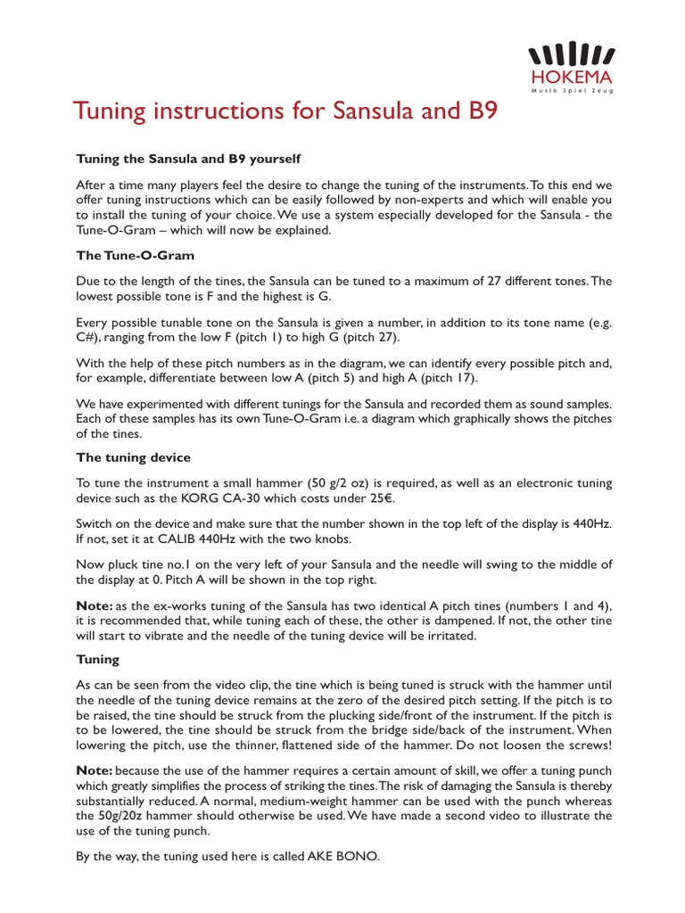 Tuning Guide for Sansula and B9 | PDF | Pitch (Music) | Elements Of Music