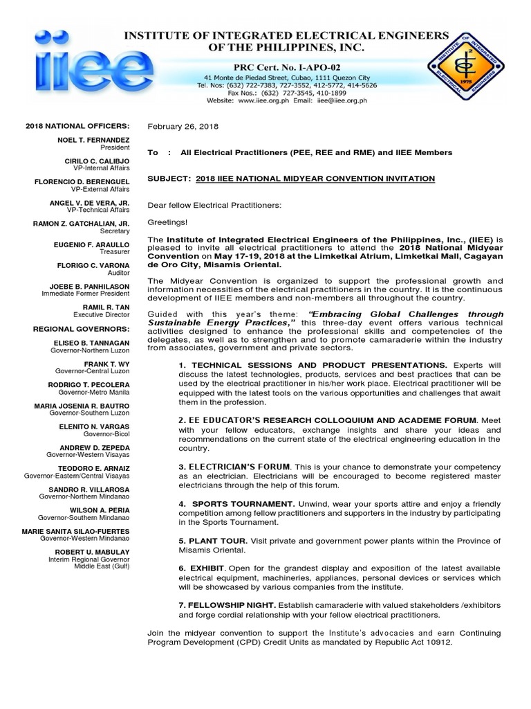 2018 IIEE Midyear Convention Invitation - IIEE Members | PDF | Business