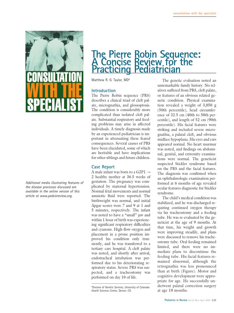 The Pierre Robin Sequence: A Concise Review For The Practicing ...