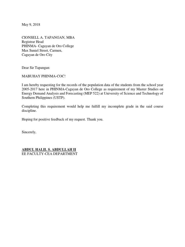 PHINMA-COC Letter of Intent | PDF