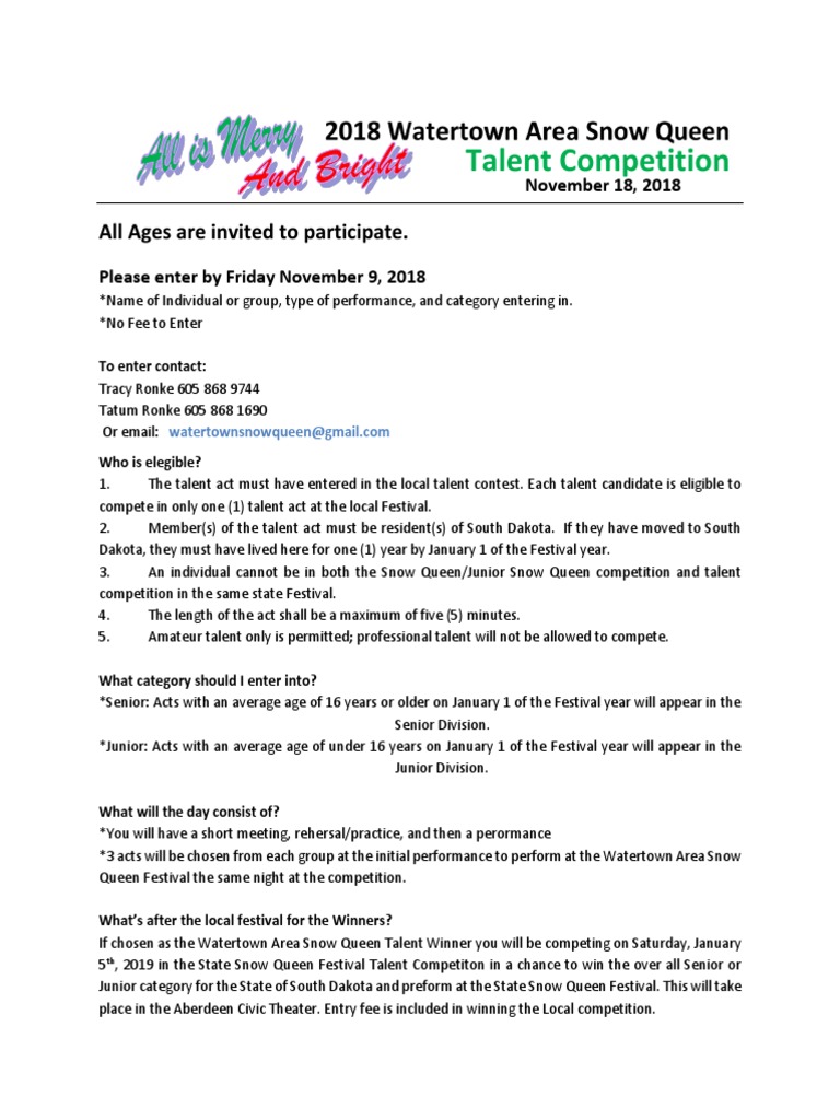 Talent Competition Snow Queen Invite | PDF