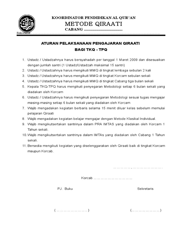 Struktur Pengurus TKQ-TPQ | PDF