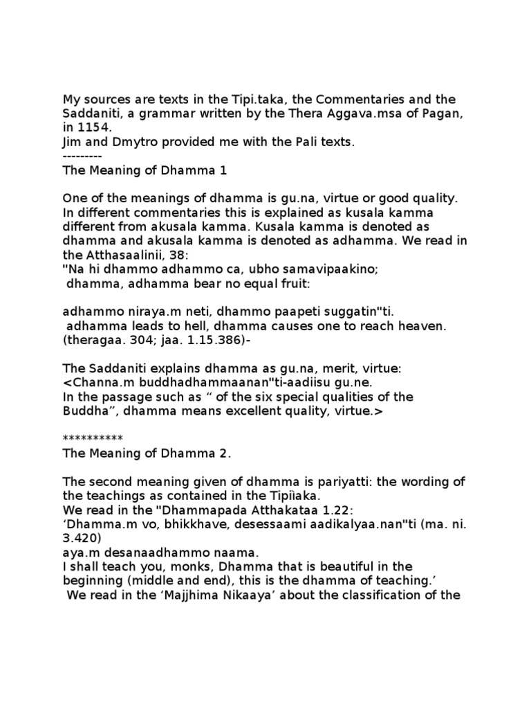 Meaning of Dhamma | PDF | Buddhist Texts | Dharma