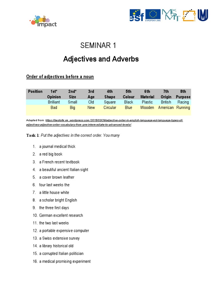 Seminar 1 Adjectives and Adverbs | PDF | Adjective | Adverb