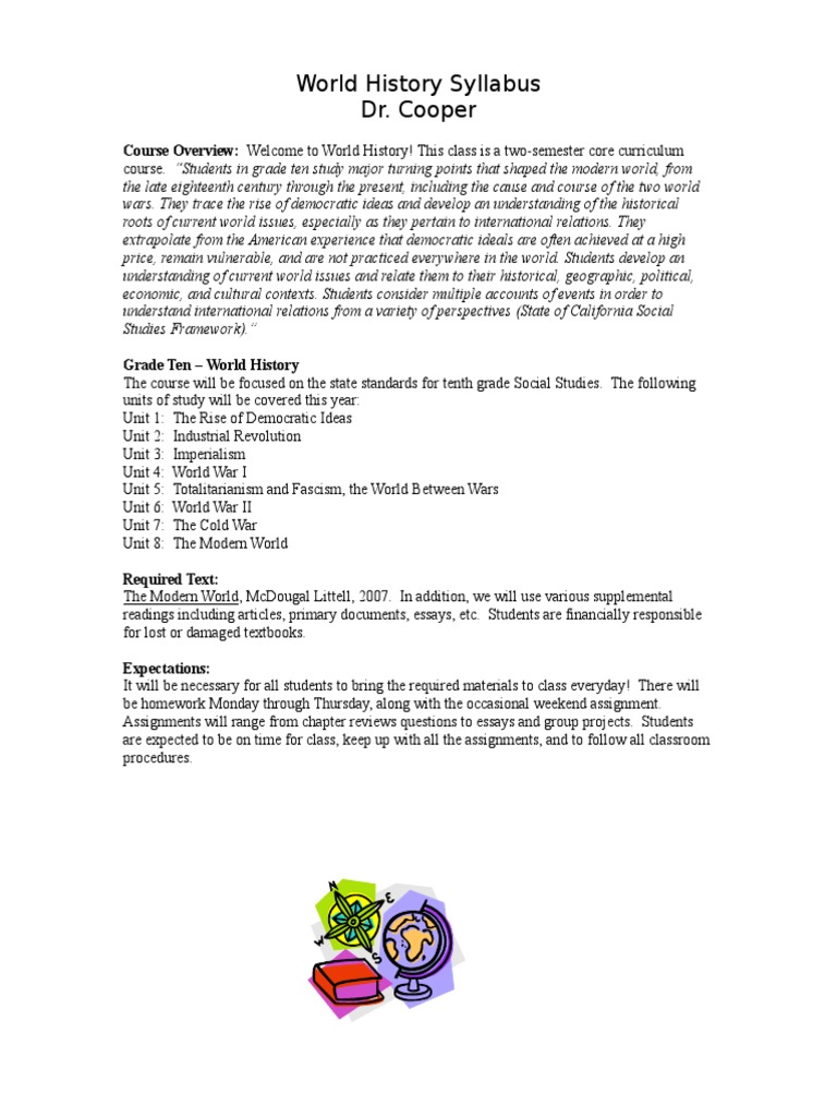 World History Syllabus | PDF | Homework | Education Theory