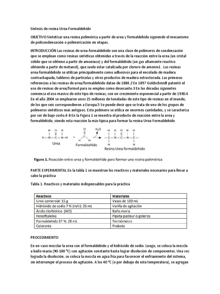 Sintesis de Urea-Formaldehido | PDF | Formaldehído | Química Física