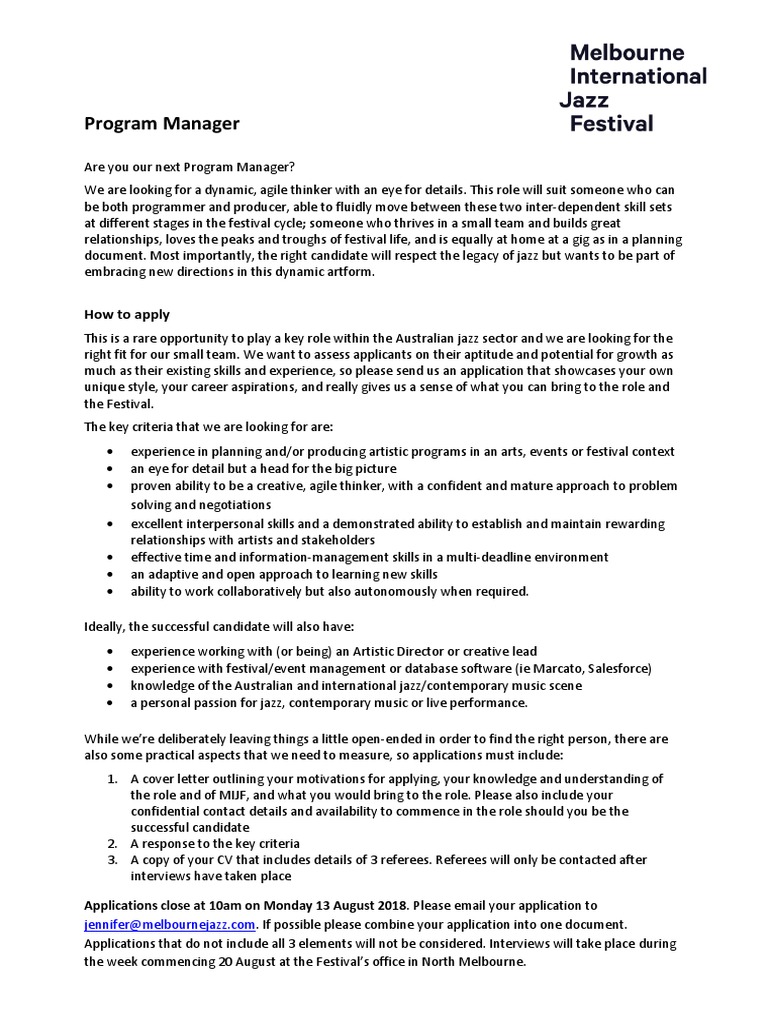 Jf2018 Position Description Program-Manager | PDF | Board Of Directors ...