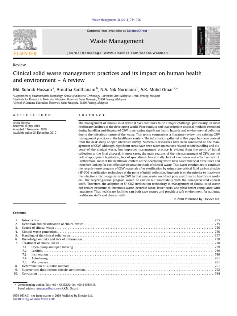 Clinical Solid Waste Management Practices and Its Impact On Human ...