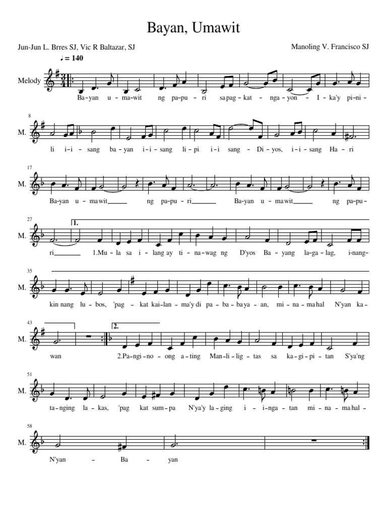 Bayan, Umawit: Jun-Jun L. Brres SJ, Vic R Baltazar, SJ Manoling V ...