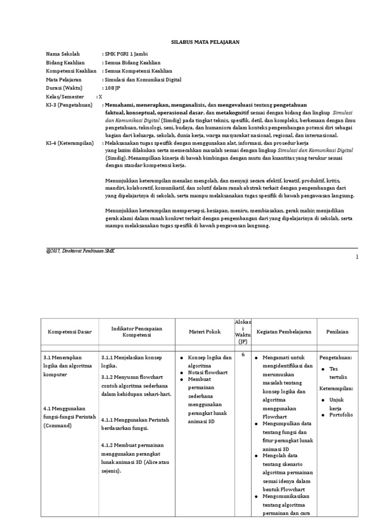 Silabus Simkomdig 2018 K13 | PDF