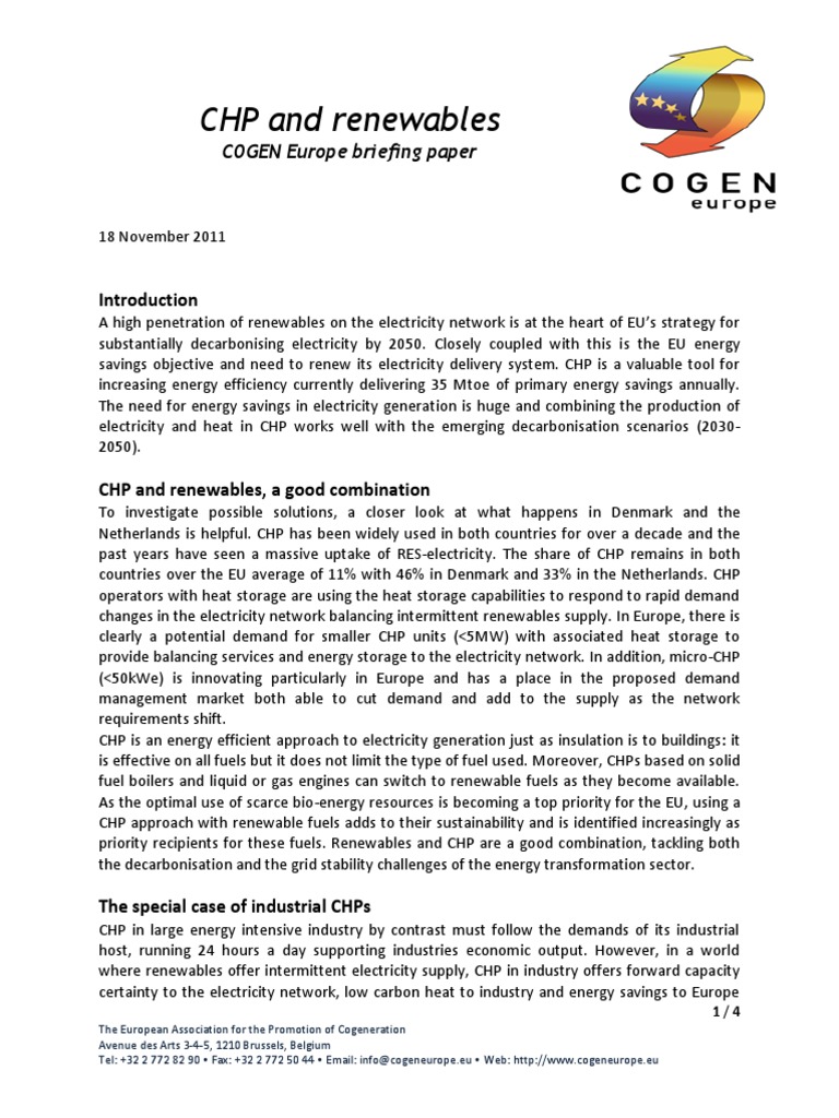 CHP and Renewables: COGEN Europe Briefing Paper | PDF | Cogeneration ...