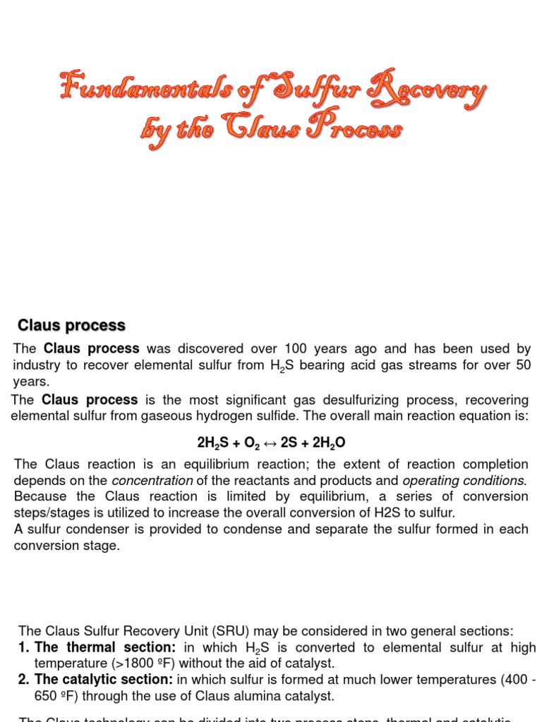 Claus Process Sulfur Recovery Guide | PDF | Chemical Reactions ...