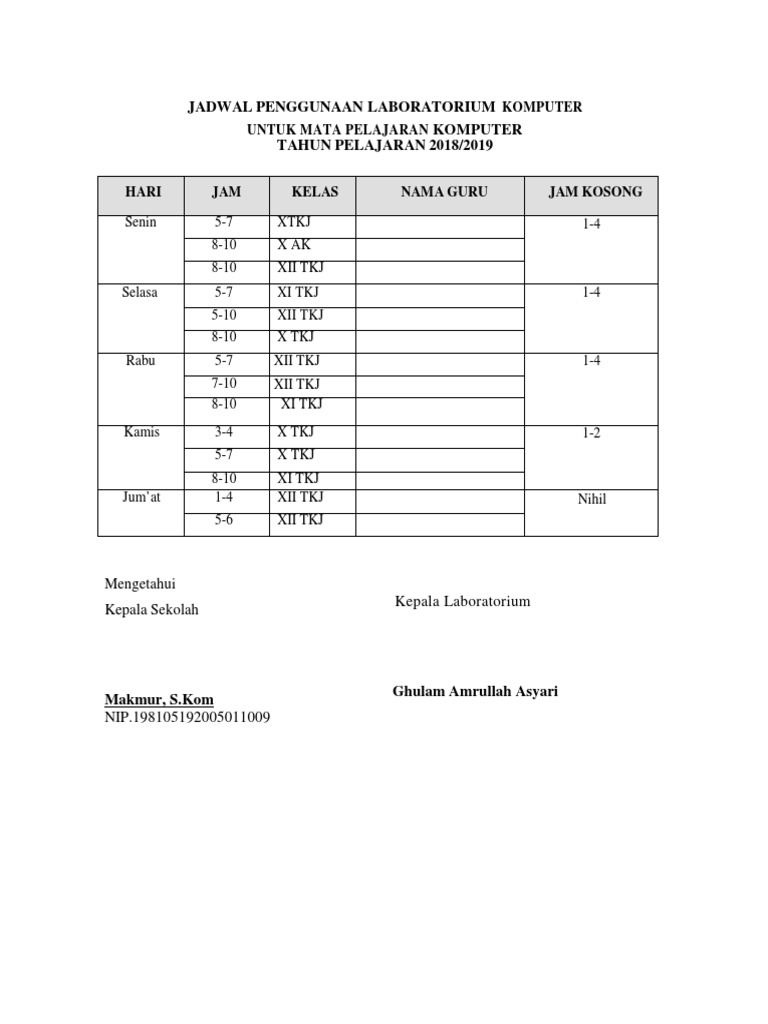 Jadwal Penggunaan Laboratorium Komputer | PDF