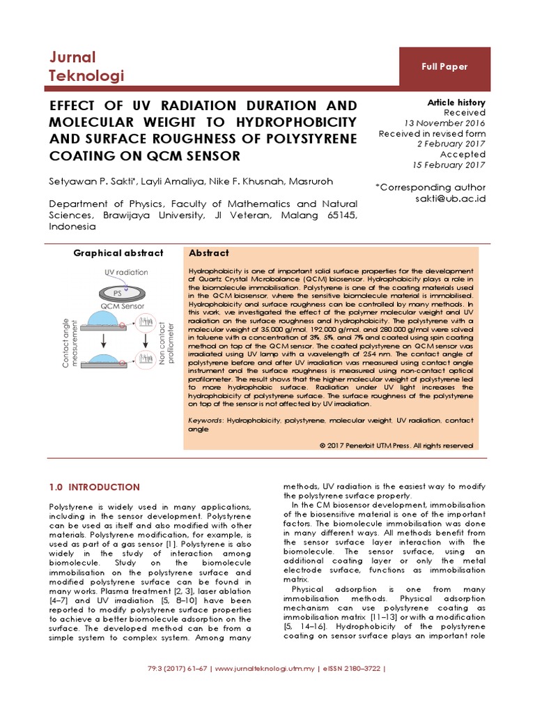 Jurnal Tekbologi Uv PDF | PDF | Hydrophobe | Chemistry