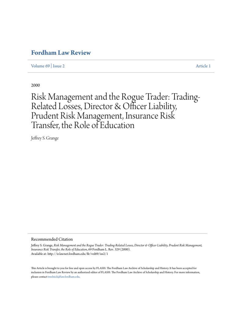 Risk Management and The Rogue Trader: Trading-Related Losses, Director ...