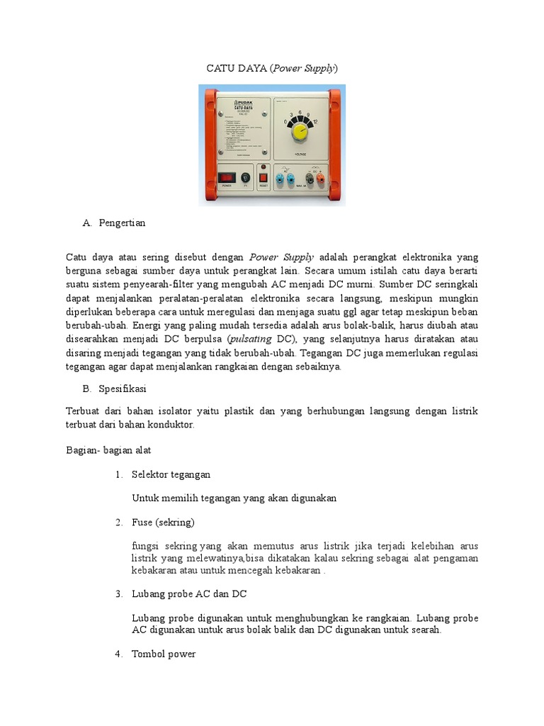 Catu Daya (Power Supply) Fungsi dan Cara Kerja | PDF