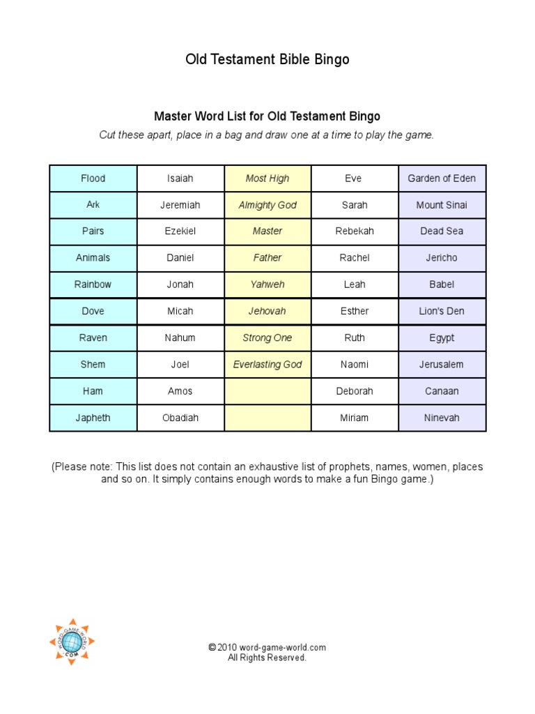 Print A Bible Bingo Game | PDF | Noah | Ham (Son Of Noah)