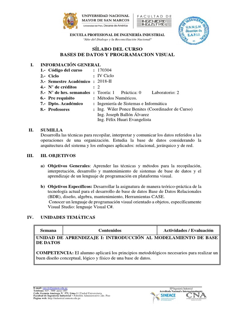 Base de Datos y Programacion Visual 2018-II | PDF | SQL | Bases de datos