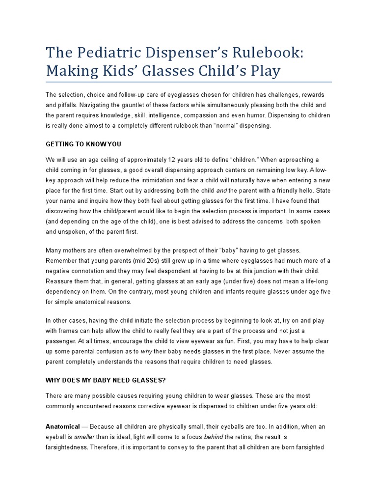 The Pediatric Dispenser | PDF | Glasses | Lens (Optics)