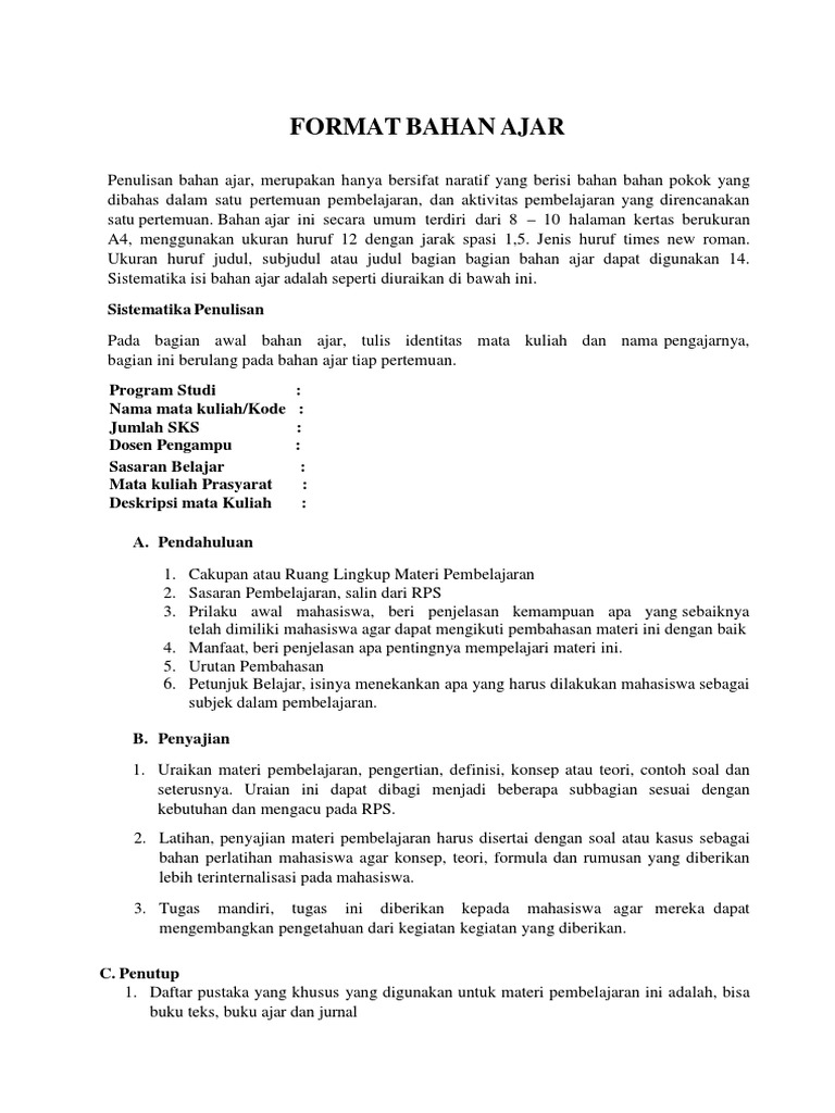Format Bahan Ajar PDF | PDF