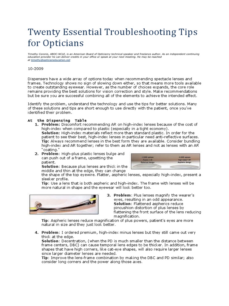 Essential Eyeglass Troubleshooting Tips | PDF | Lens (Optics) | Glasses