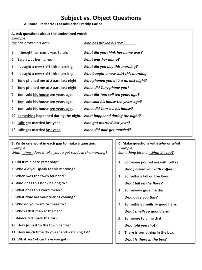 Subject Vs Object Questions | PDF