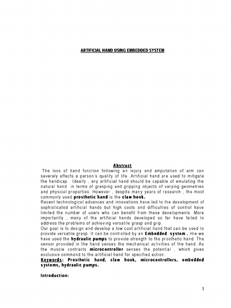 Artificial Hand Uisng Embedded Systems | PDF